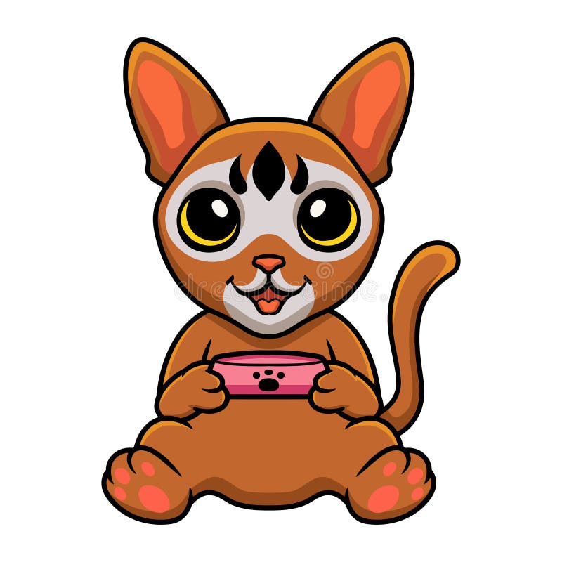Cute Abyssinian Cat Cartoon Holding Food Bowl Stock Vector ...