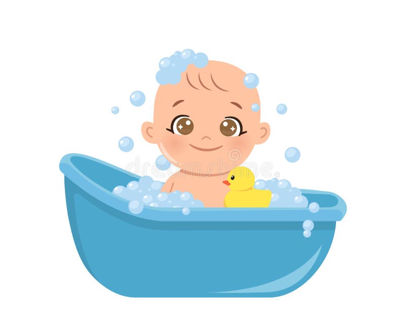 Cute baby bubble bath time stock vector. Illustration of happy - 259332384