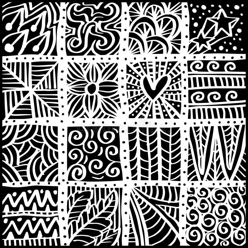 Doodle Abstract Floral Ornament Pattern Stock Illustration
