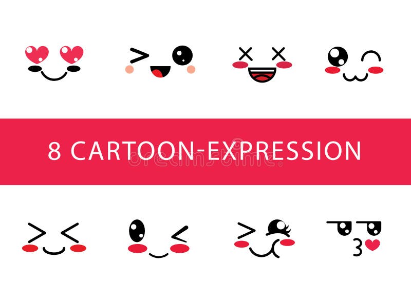 Cartoon Faces. Expressive Eyes and Mouth, Smiling, Crying and Surprised ...