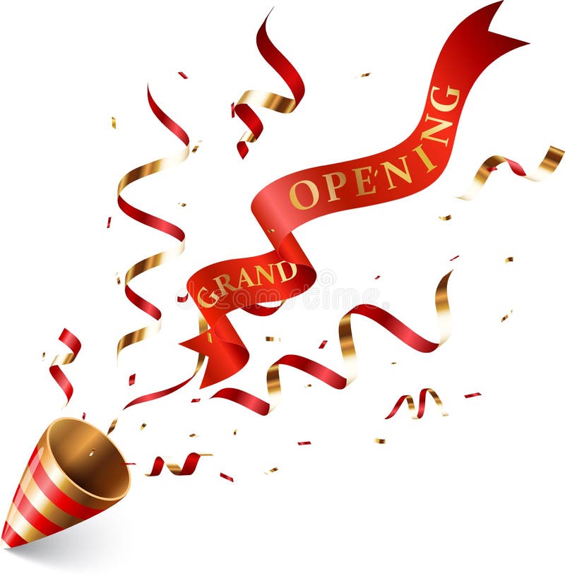 Grand Opening Design Gold Ribbon Confetti Stock Illustrations – 426 ...