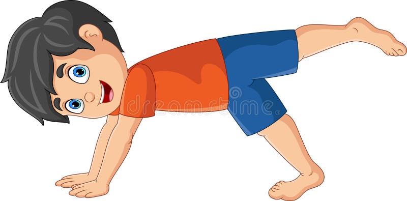 Cartoon Happy Boy Doing Push Up Stock Vector - Illustration of ...