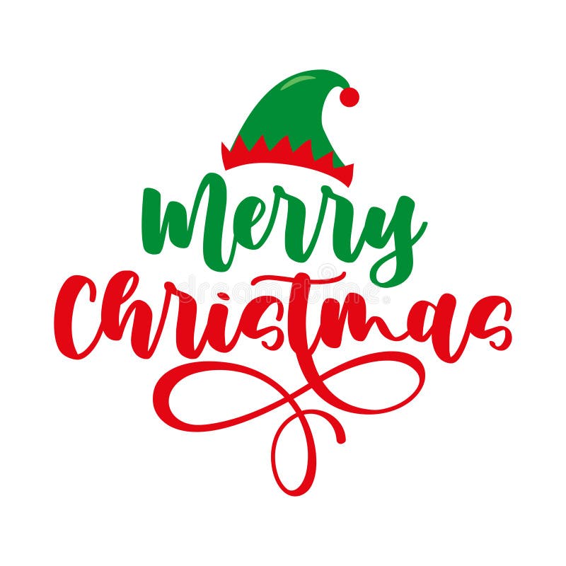 Merry Christmas - Handwrinting Greeting with Elf Hat. Stock Vector ...