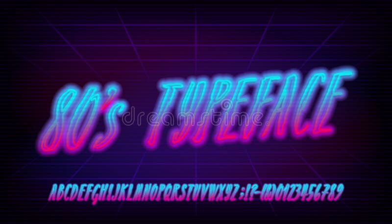 80s Typeface Alphabet Font. Hand Drawing Neon Letters, Numbers and ...
