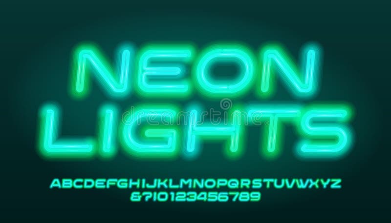 Neon Lights Alphabet Font. Neon Oblique Letters and Numbers Stock ...