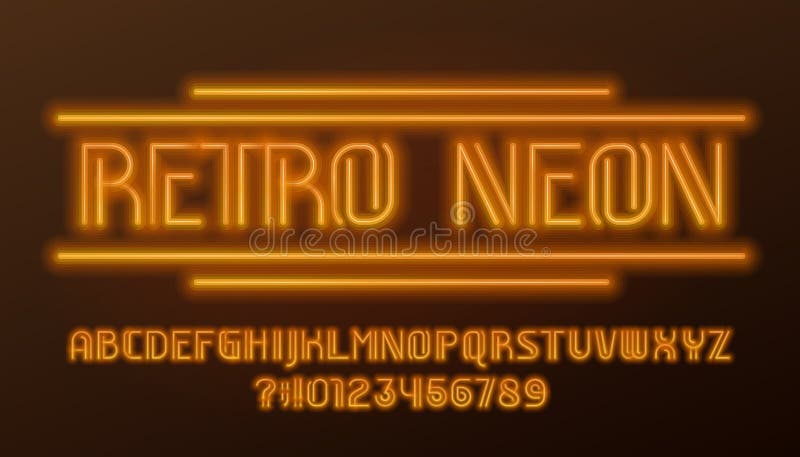 Retro Neon Alphabet Font. Art Deco Neon Letters and Numbers Stock ...