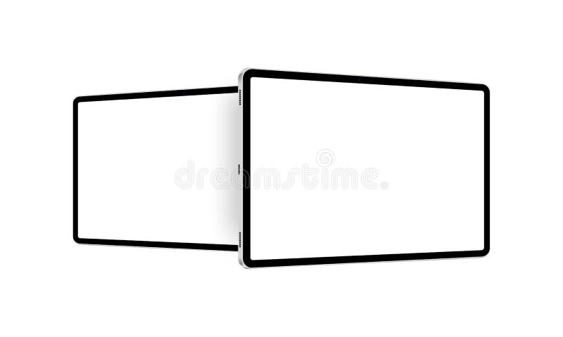 Tablets Mockups with Blank Horizontal Screens, Side Perspective View ...