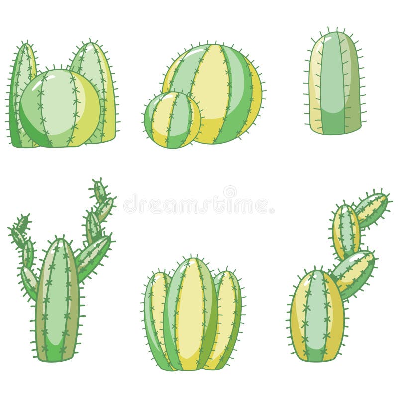 Line Art Style Cactus or Cacti Illustration Collection for Logos and ...
