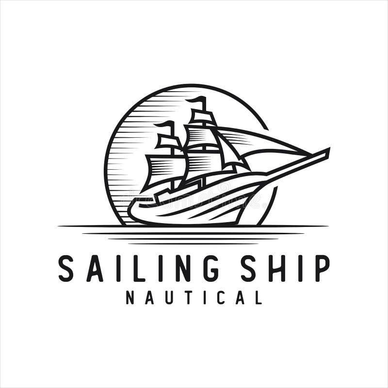 Vintage Retro Line Art Sailing Ship Logo Design. Stock Illustration ...
