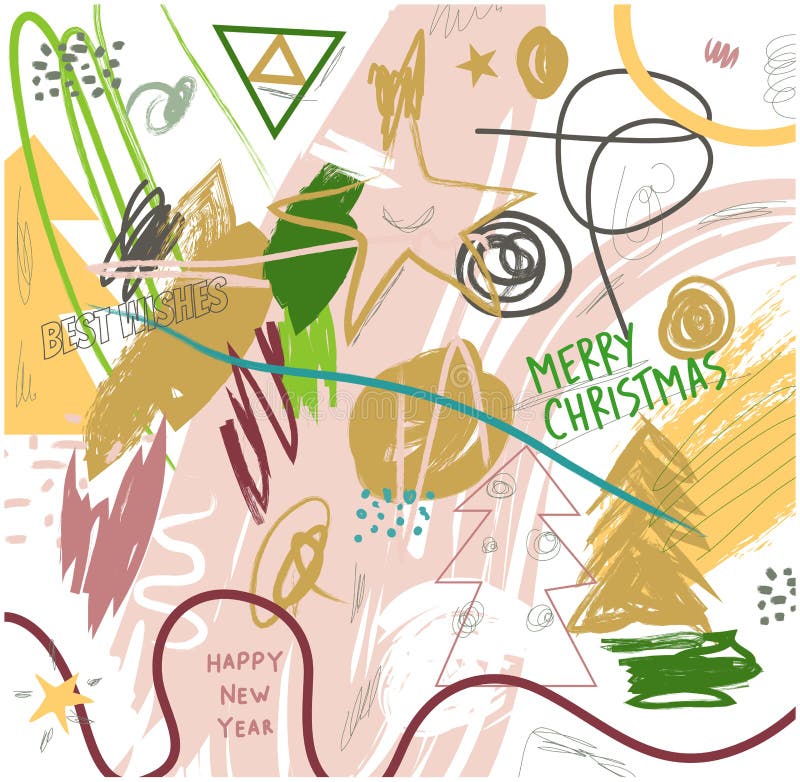 Merry Christmas and Happy New Year Texture. Hand Drawn Abstract ...