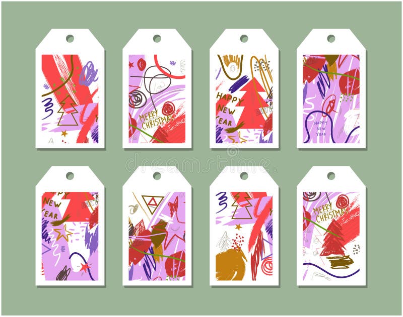 Hand Drawn Collection of 8 Artistic Hang Tags with Trendy Abstract ...