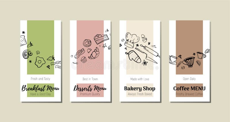 Set of Banners for Breakfast Menu, Desserts Menu, Bakery Shop and ...