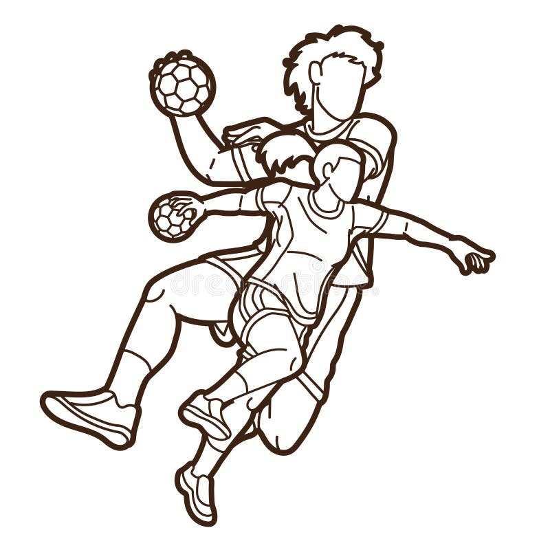 Group of Handball Players Male and Female Action Together Cartoon Sport ...