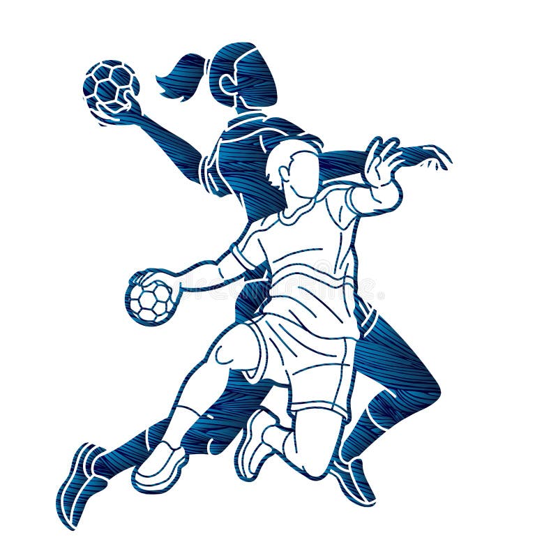 Group of Handball Players Male and Female Action Together Cartoon Sport ...