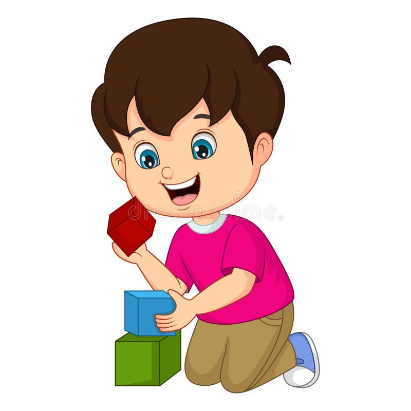 Cute Little Boy Playing with Building Blocks Stock Vector ...