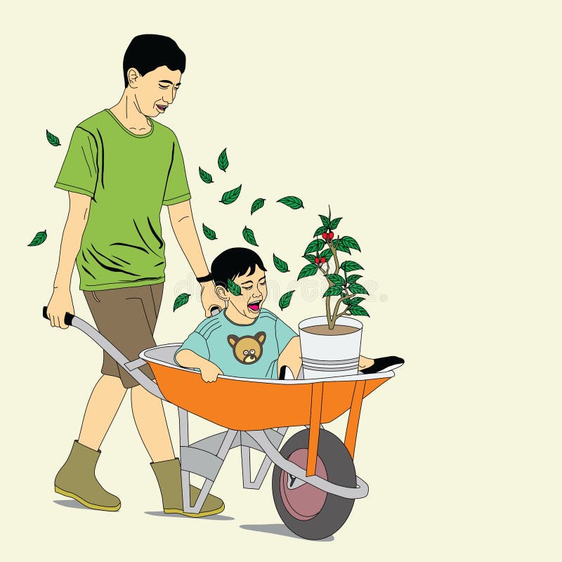Wheelbarrow of Happiness a Father and His Son in Their Activity Flat ...