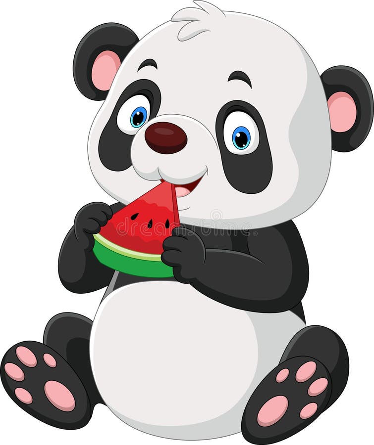 Cartoon Funny Panda Eating Watermelon Stock Vector - Illustration of ...