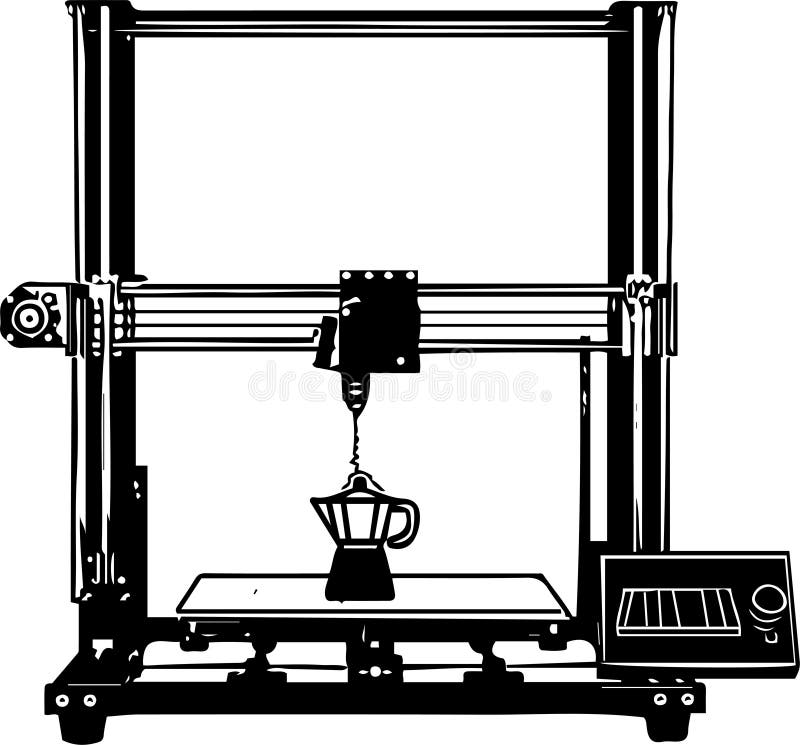 3d Printing Machine Vector, 3d Printer at Work on a Bonsai Tree Table ...