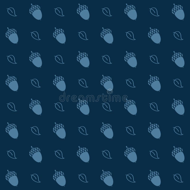 Seamless Vector Pattern with Acorns and Leaves on Dark Blue Background ...
