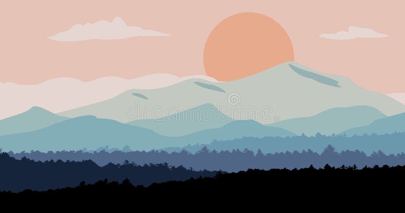 Blue Gradient Forest Mountain Background Stock Illustration ...