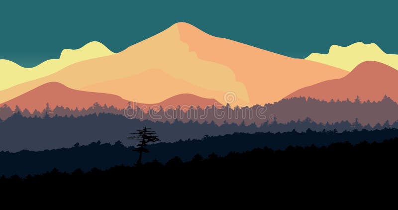 Nature Background Mountains Forest Gradation Beautiful Painting Stock ...
