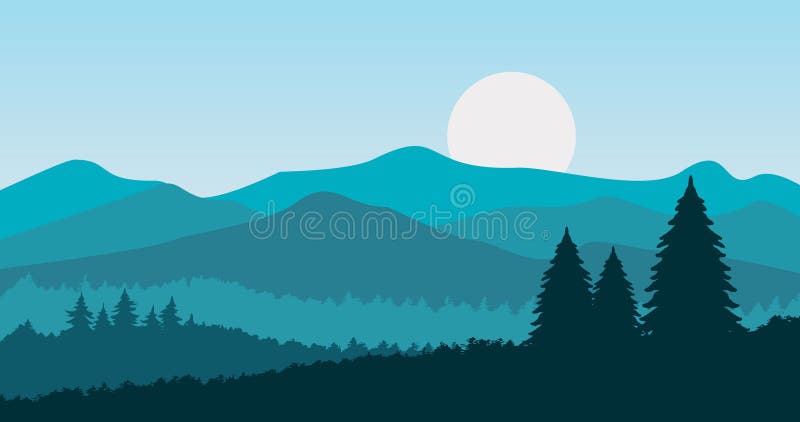 Blue Gradient Mountain and Forest Background Stock Illustration ...