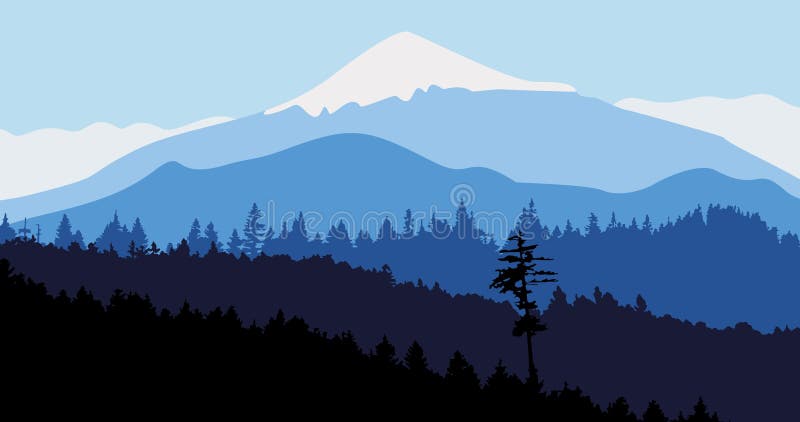 Blue Gradient Forest Mountain Nature Background Stock Illustration ...