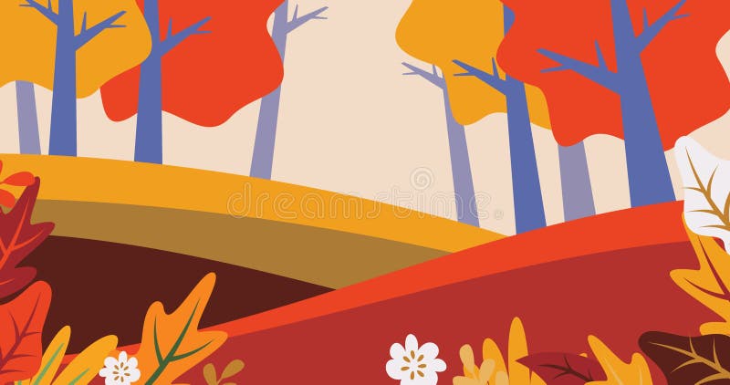 Colorful Cute Cartoon Flowers and Leaves Grass Field Background Stock ...