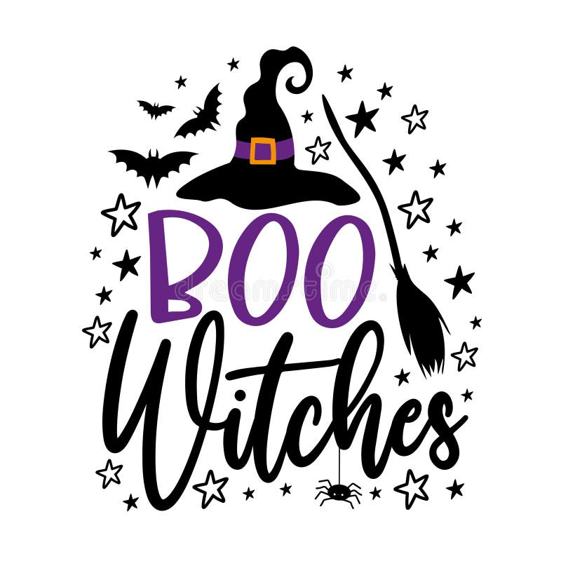 Boo Witches - Witch Hat , Broom, Bats and Stars Stock Vector ...