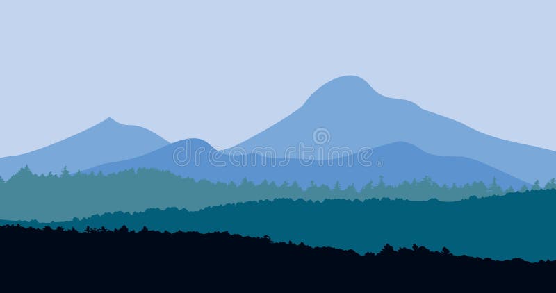 Blue Gradient Mountain and Forest Background Sa Stock Illustration ...