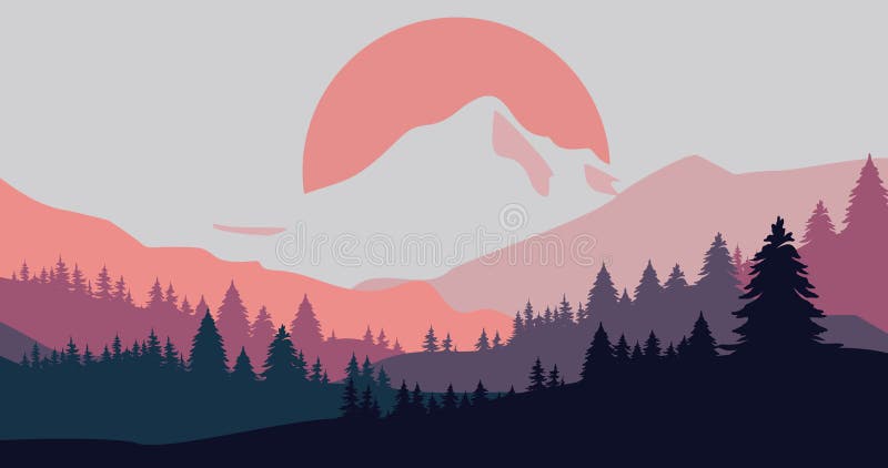 Blue and Pink Gradient Forest Mountain Nature Background Stock ...
