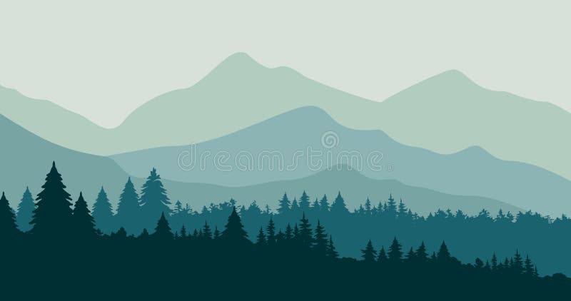 Blue Gradient Pine Forest Mountain Nature Background Stock Illustration ...