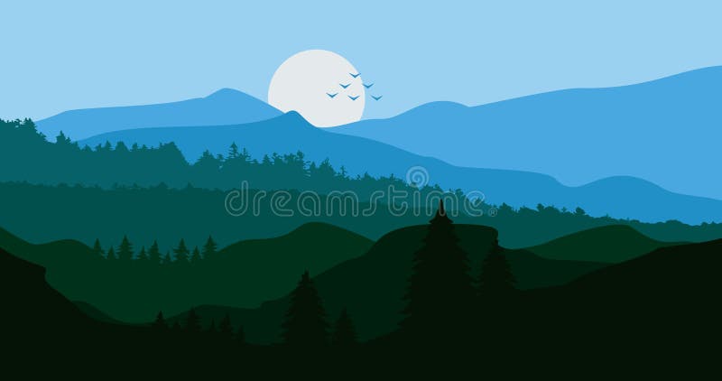 Blue Gradient Forest Mountain Nature Background Stock Illustration ...