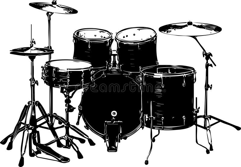 Drum Kit Silhouette Sketch Drawing , Drum Kit Icons, Drum Set, Stock ...