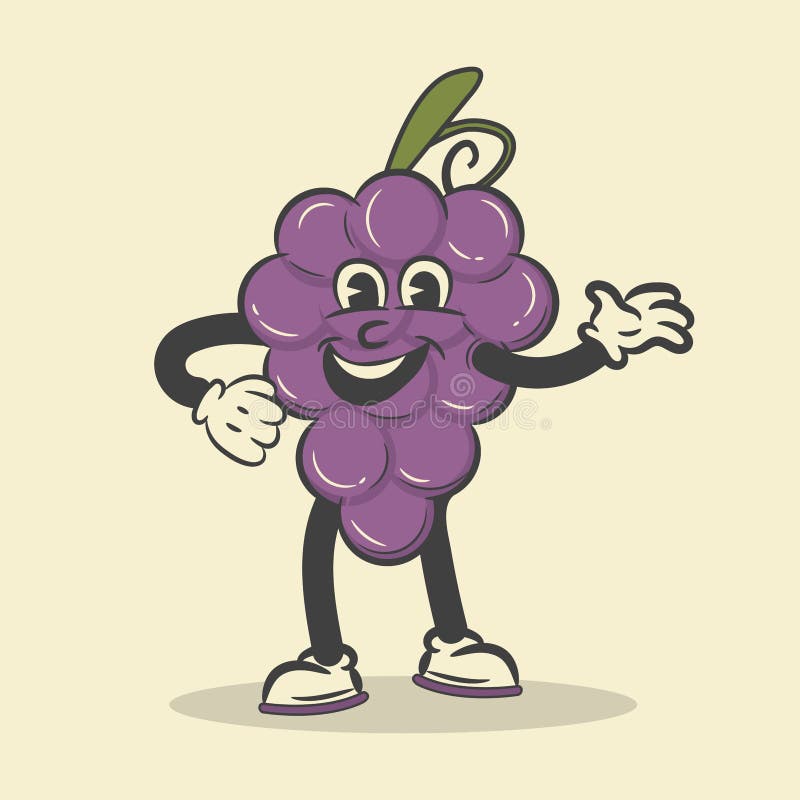 Retro Grapes Cartoon Character Vector Illustration Stock Vector ...
