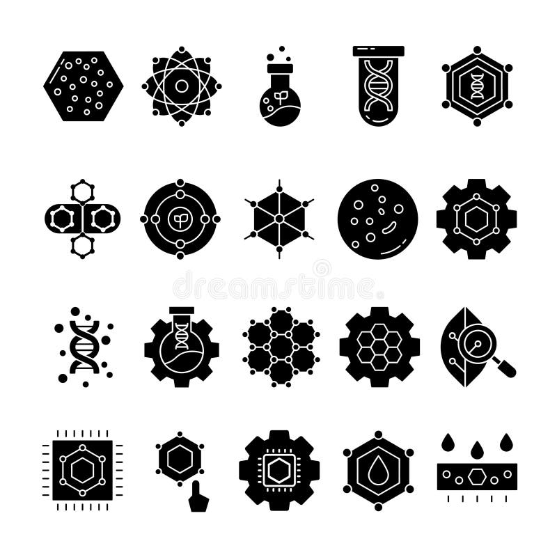 Set of Nanotechnology Icon with Glyph Style Stock Vector - Illustration ...