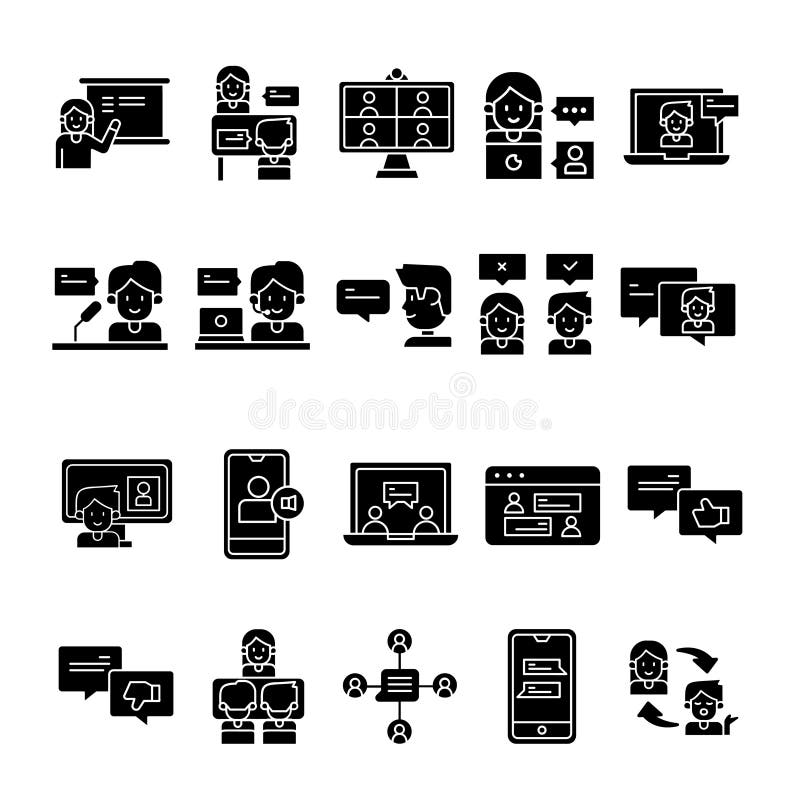 Set of Discussion Icon with Glyph Style Stock Vector - Illustration of ...