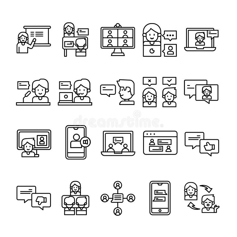 Set of Discussion Icon with Outline Style Stock Vector - Illustration ...