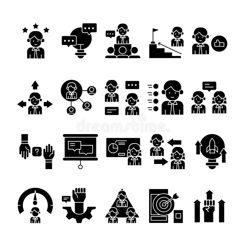 Set of Mentoring Training Icon with Glyph Style Stock Vector ...