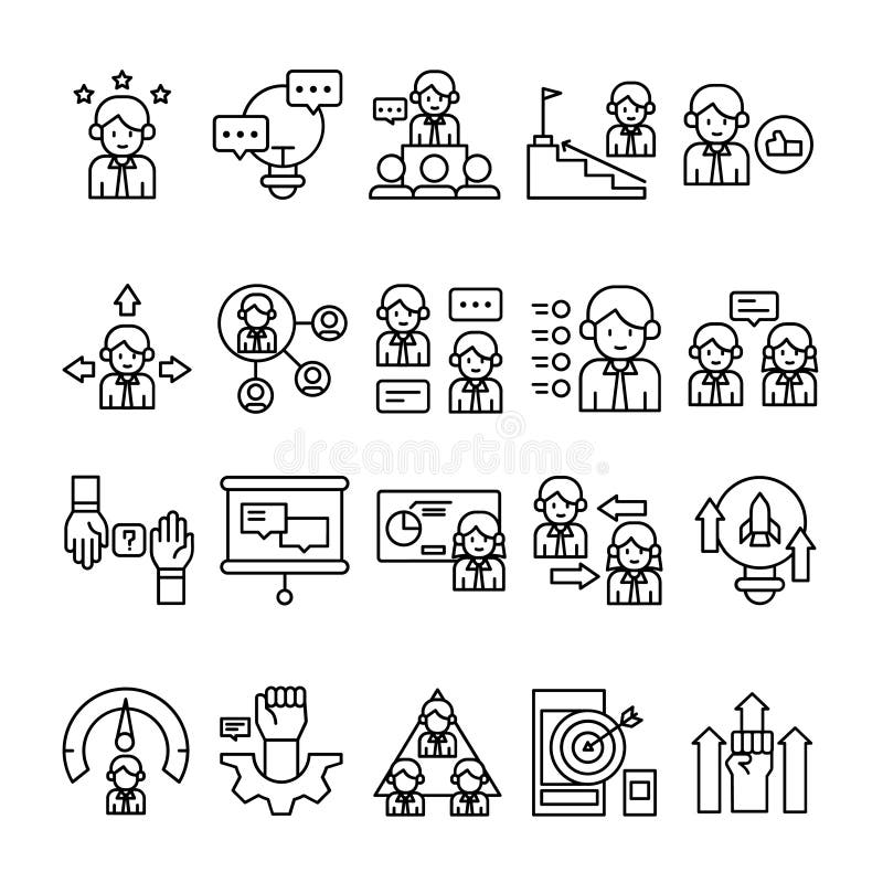 Set of Mentoring Training Icon with Outline Style Stock Vector ...