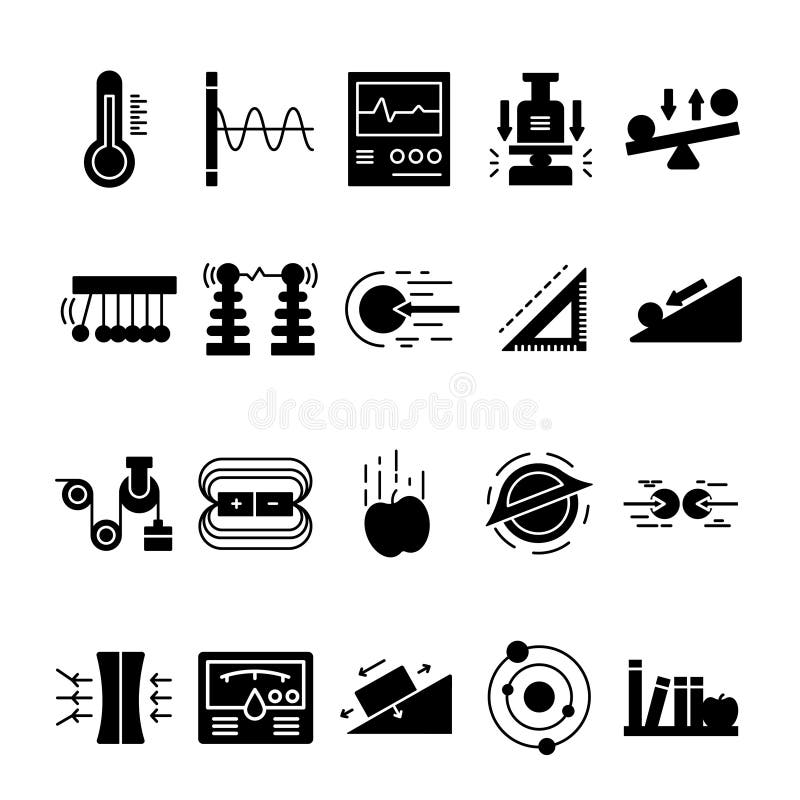 Set of Physics Icon with Glyph Style Stock Vector - Illustration of ...
