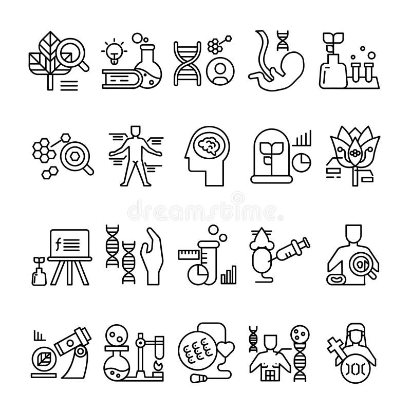 Set of Biology Icon with Outline Style Stock Vector - Illustration of ...