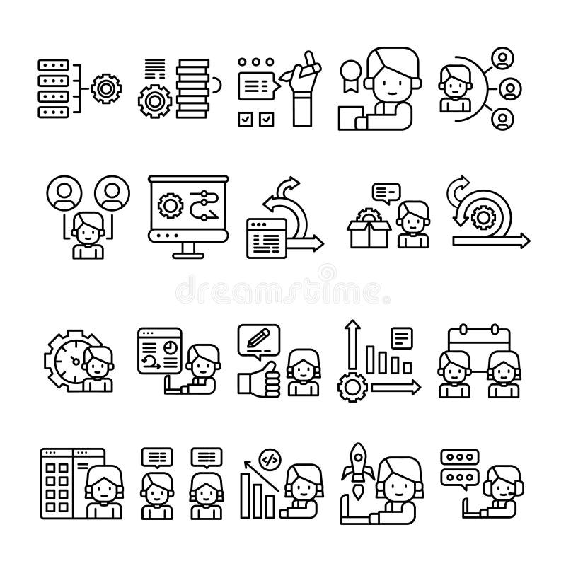 Set of Scrum Development Icon with Outline Style Stock Vector ...