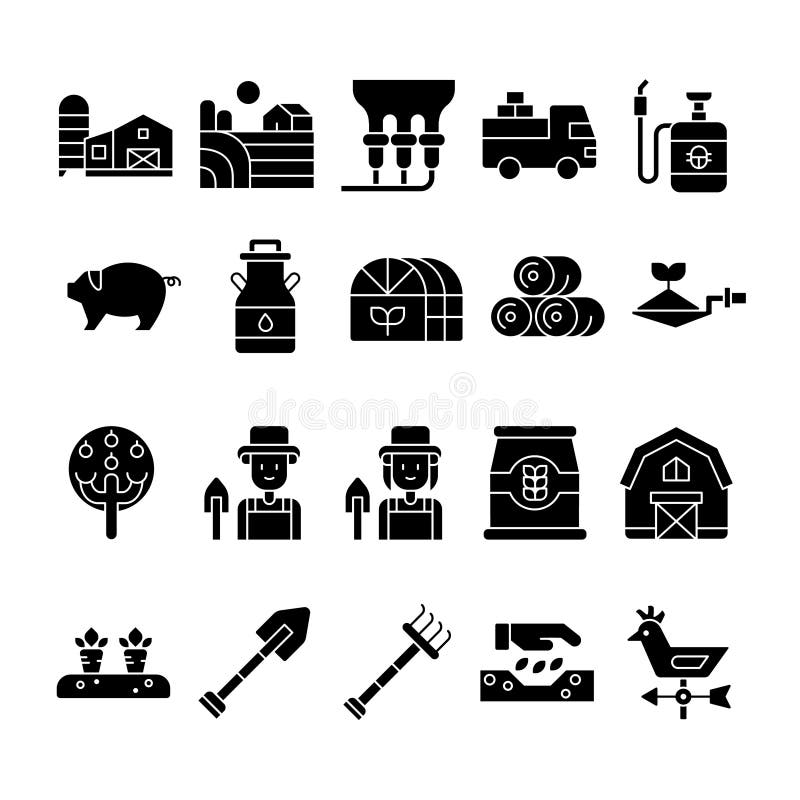 Set of Farm Icon with Glyph Style Stock Vector - Illustration of print ...