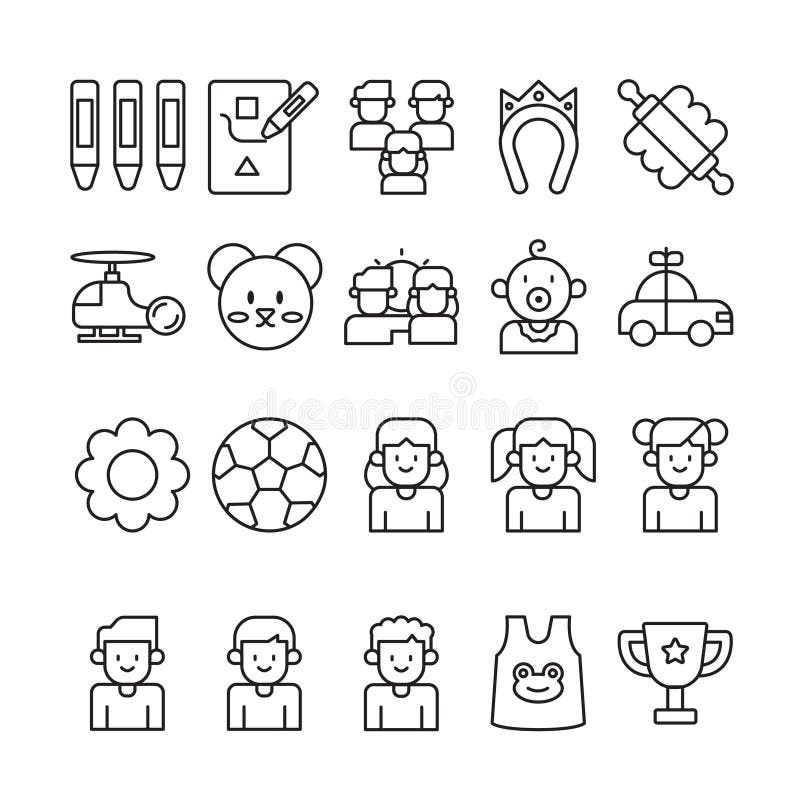 Set of Children Day Icon with Outline Style Stock Vector - Illustration ...