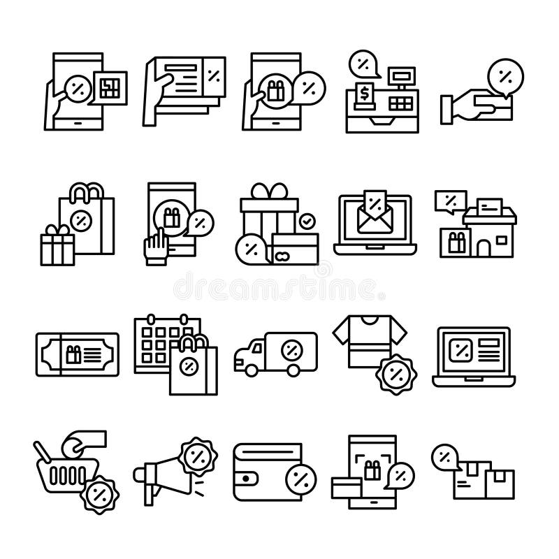 Set of Discount Offer Icon with Outline Style Stock Vector ...