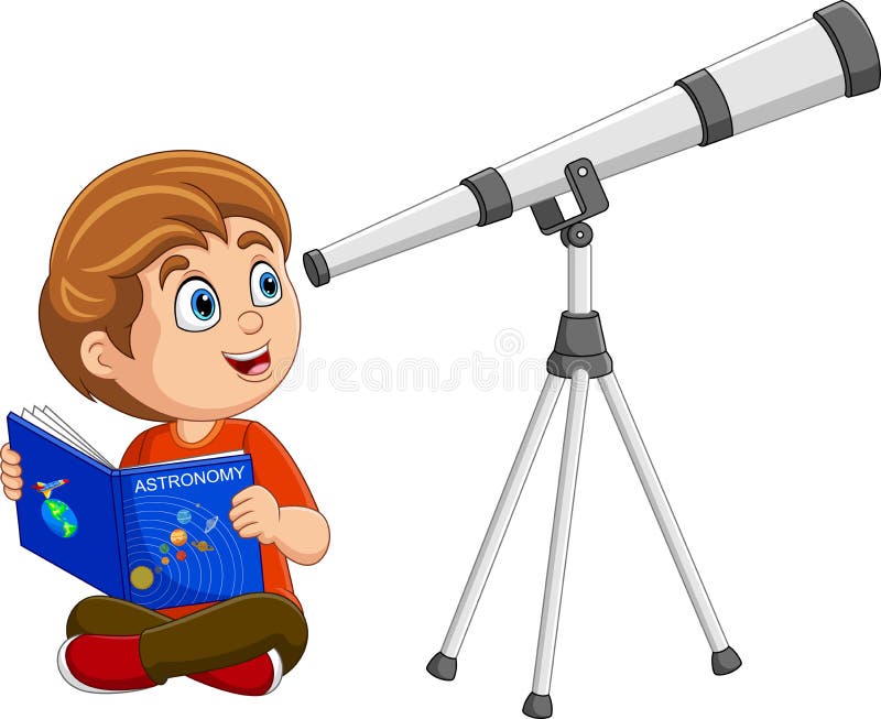 Cartoon Little Boy Looking through a Telescope Stock Vector ...