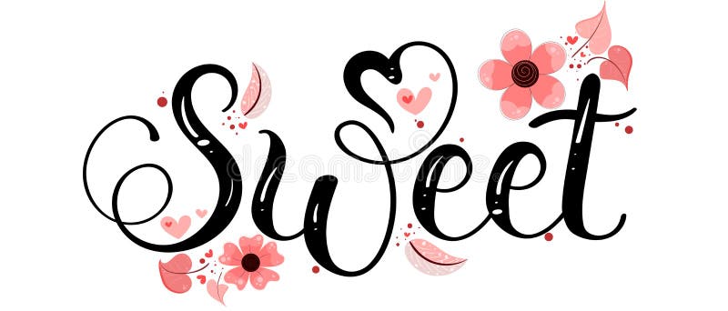 Sweet Text Hand Lettering with Flowers and Hearts Love Stock Vector ...
