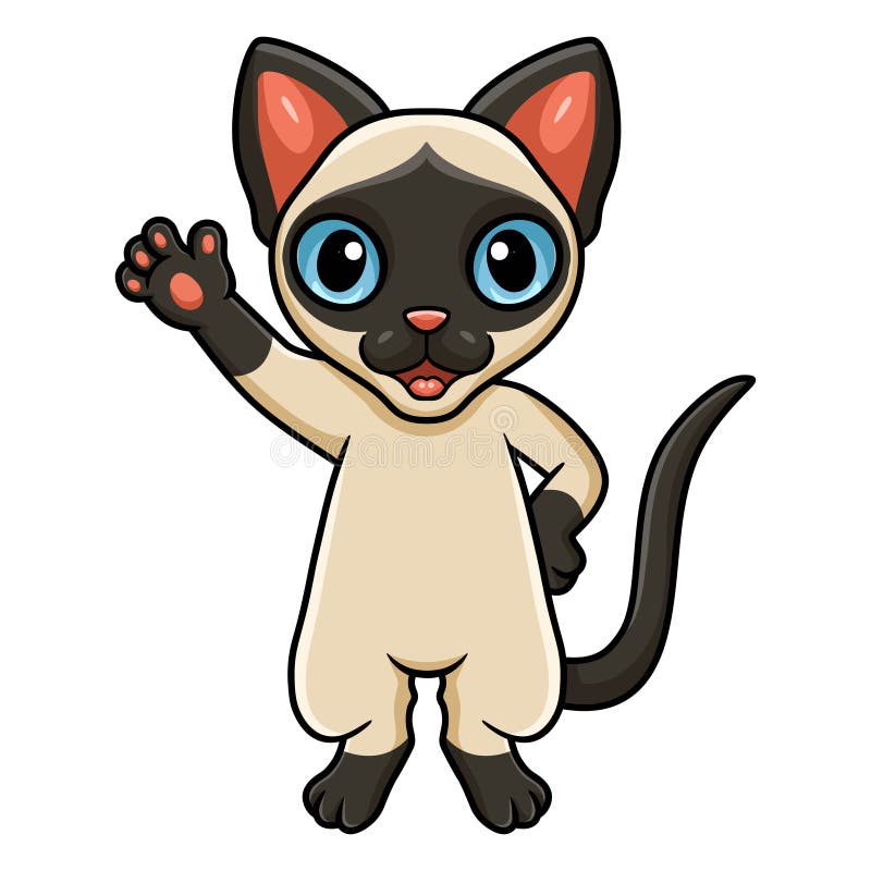 Cute Siamese Cat Cartoon Waving Hand Stock Vector - Illustration of ...
