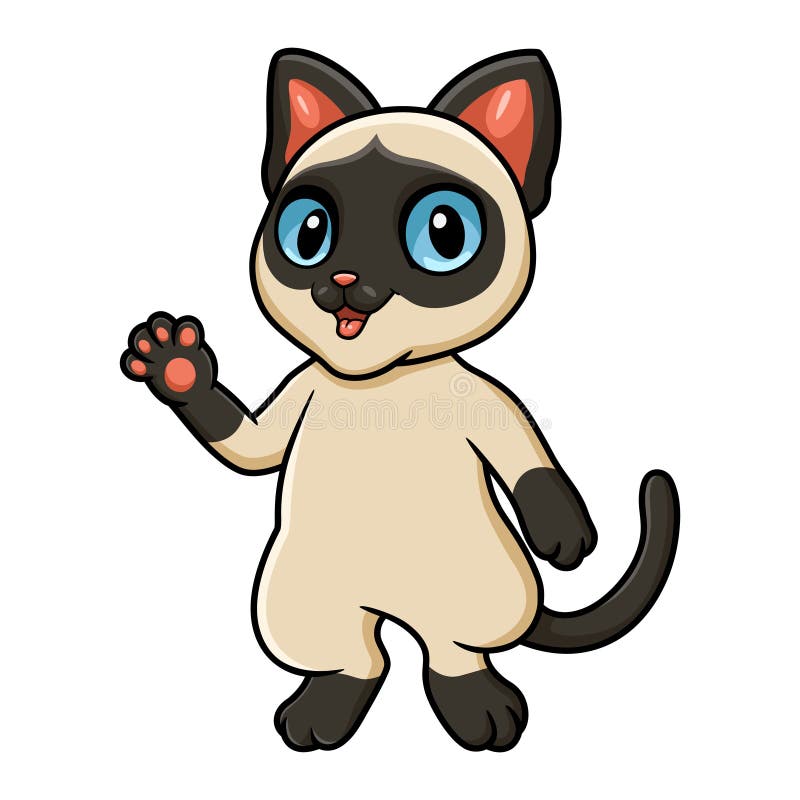 Cute Siamese Cat Cartoon Waving Hand Stock Vector - Illustration of ...